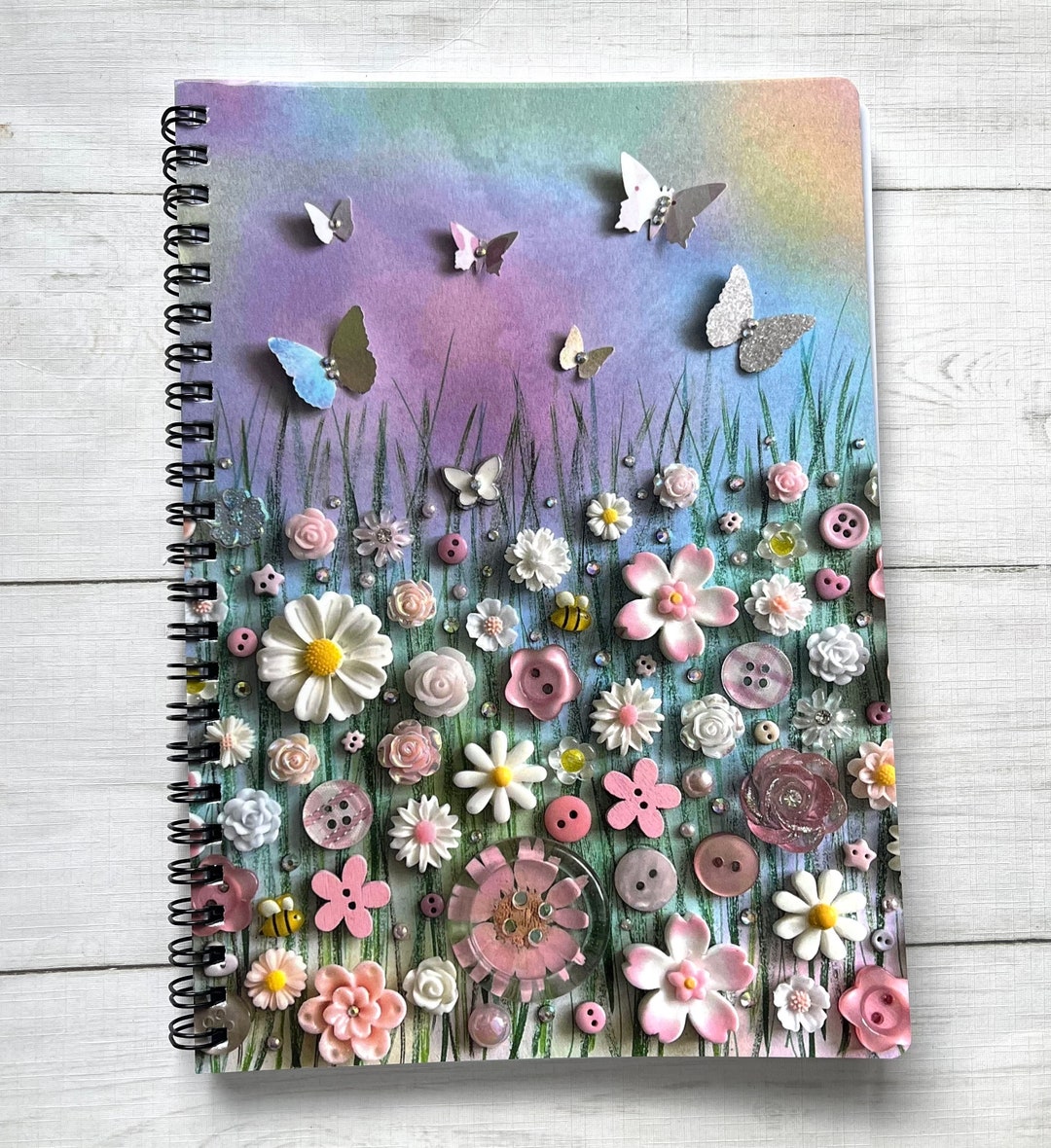 PRINTED Pastel Sky Flower Art Spiral Notebook, Meadow Theme Gift ...