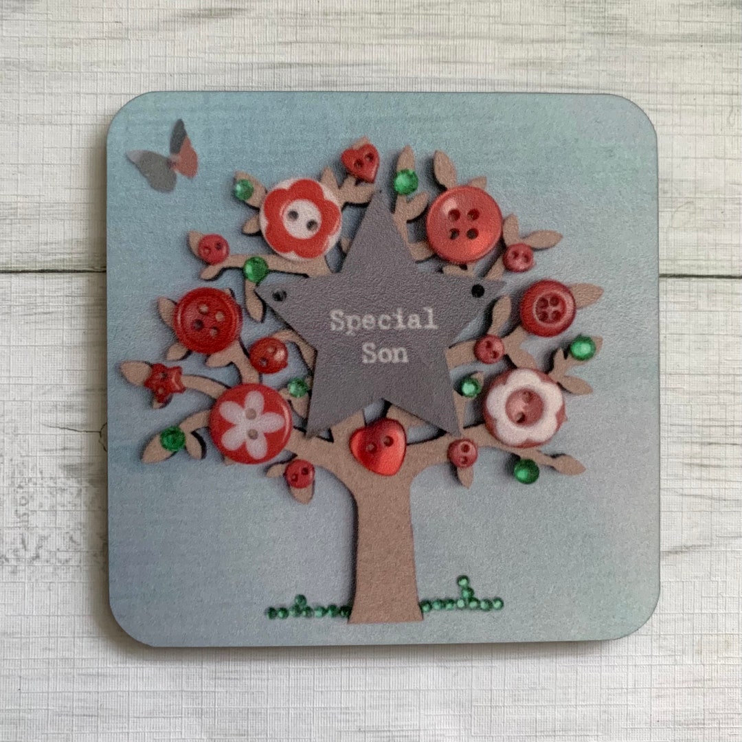 PRINTED (not 3D) Special Son Coasters, Tree Theme Coaster, Unique Star ...