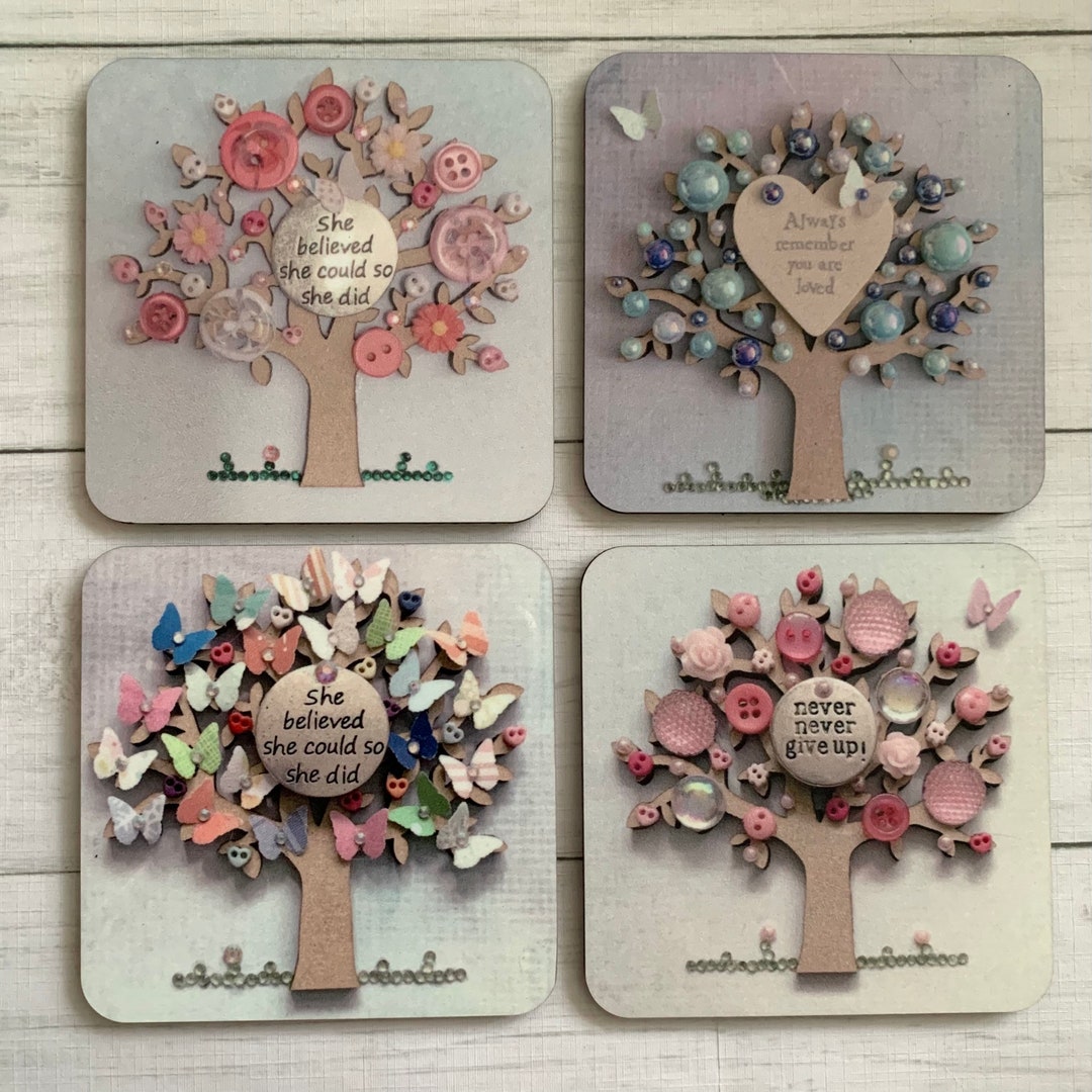 PRINTED Individual Sentiment Coasters, You Are Loved, Tree Art Coasters ...