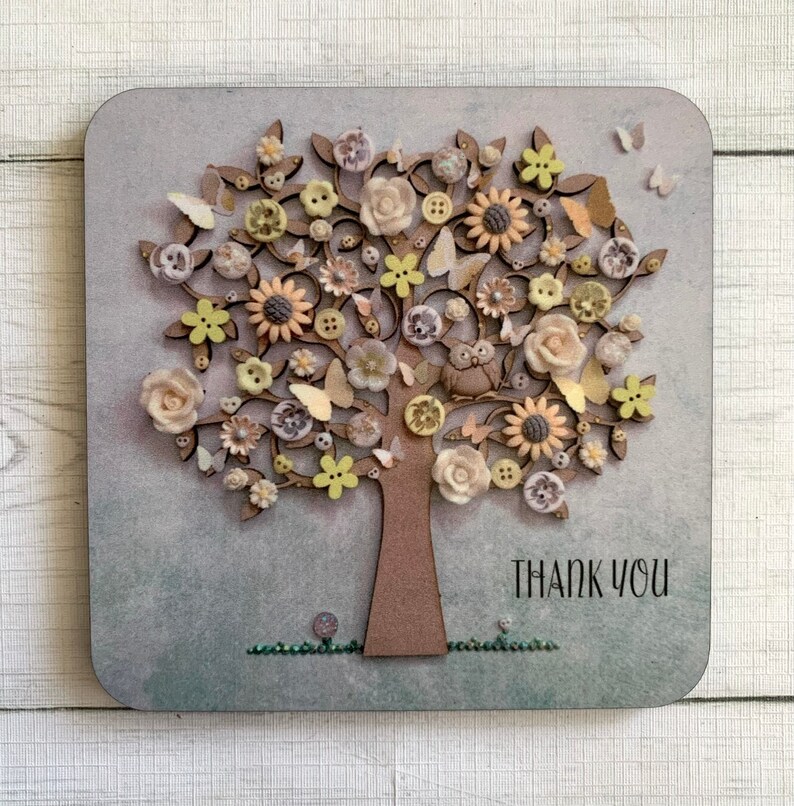 PRINTED Individual Thank You Tree Art Coasters Tree Art - Etsy