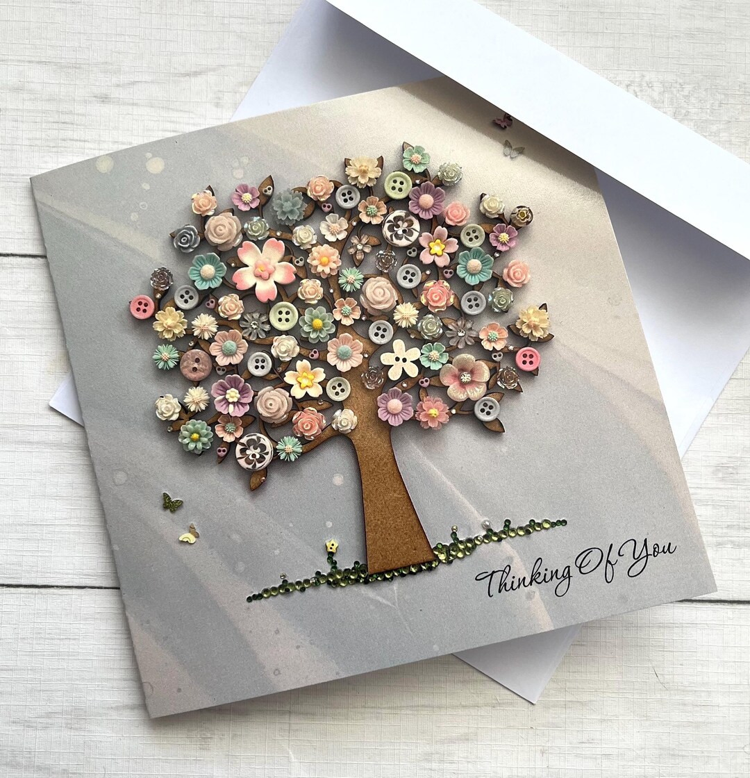 PRINTED (NOT 3D) Thinking of You Tree Art Cards, Pastel Tree Theme ...