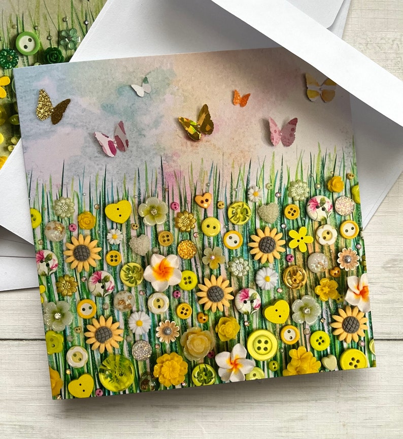 PRINTED Set of 5 Flower Meadow Cards, 14x14cm Floral Art Card Set ...