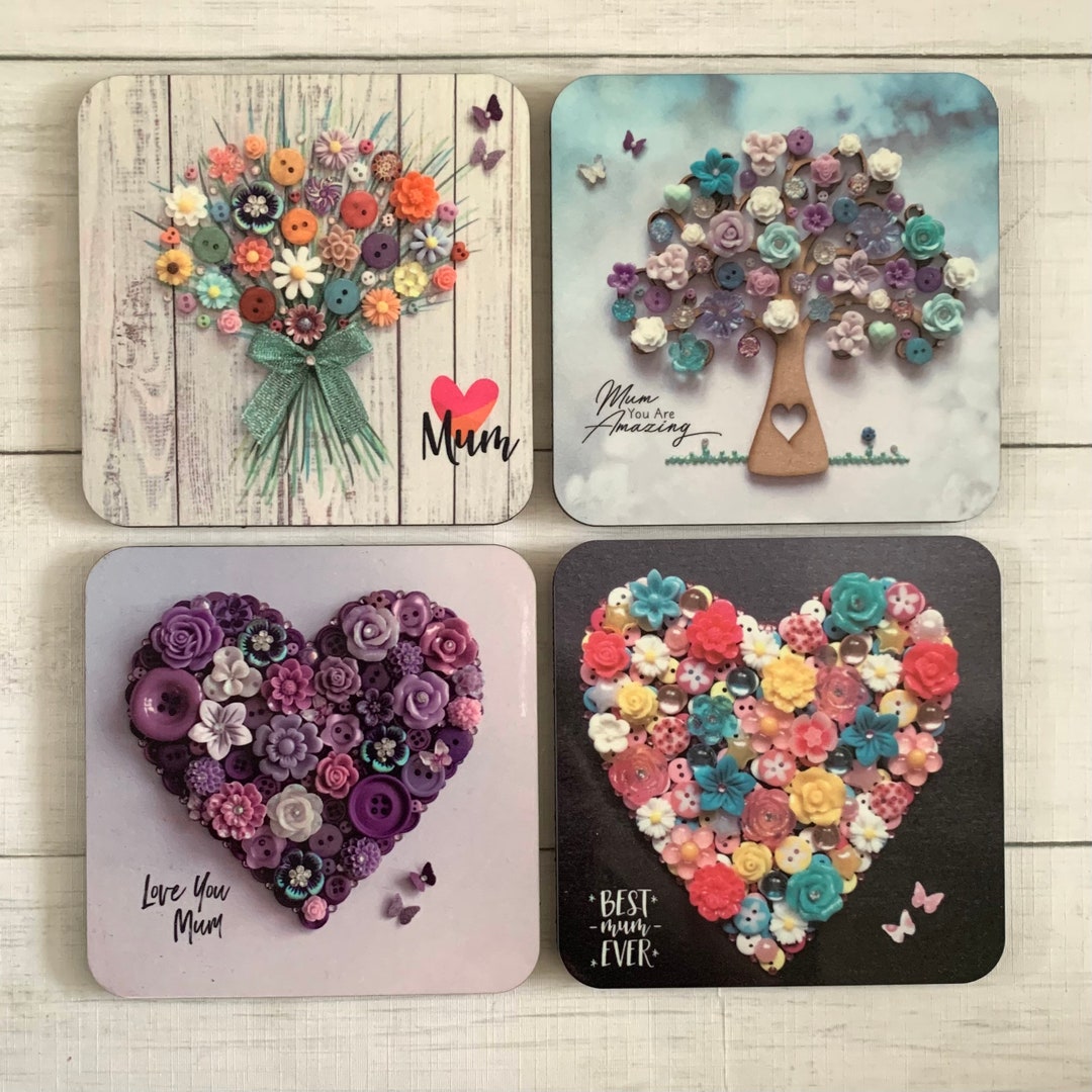 PRINTED Individual Mum Coasters Love You Mum Drinks Mat Mum - Etsy