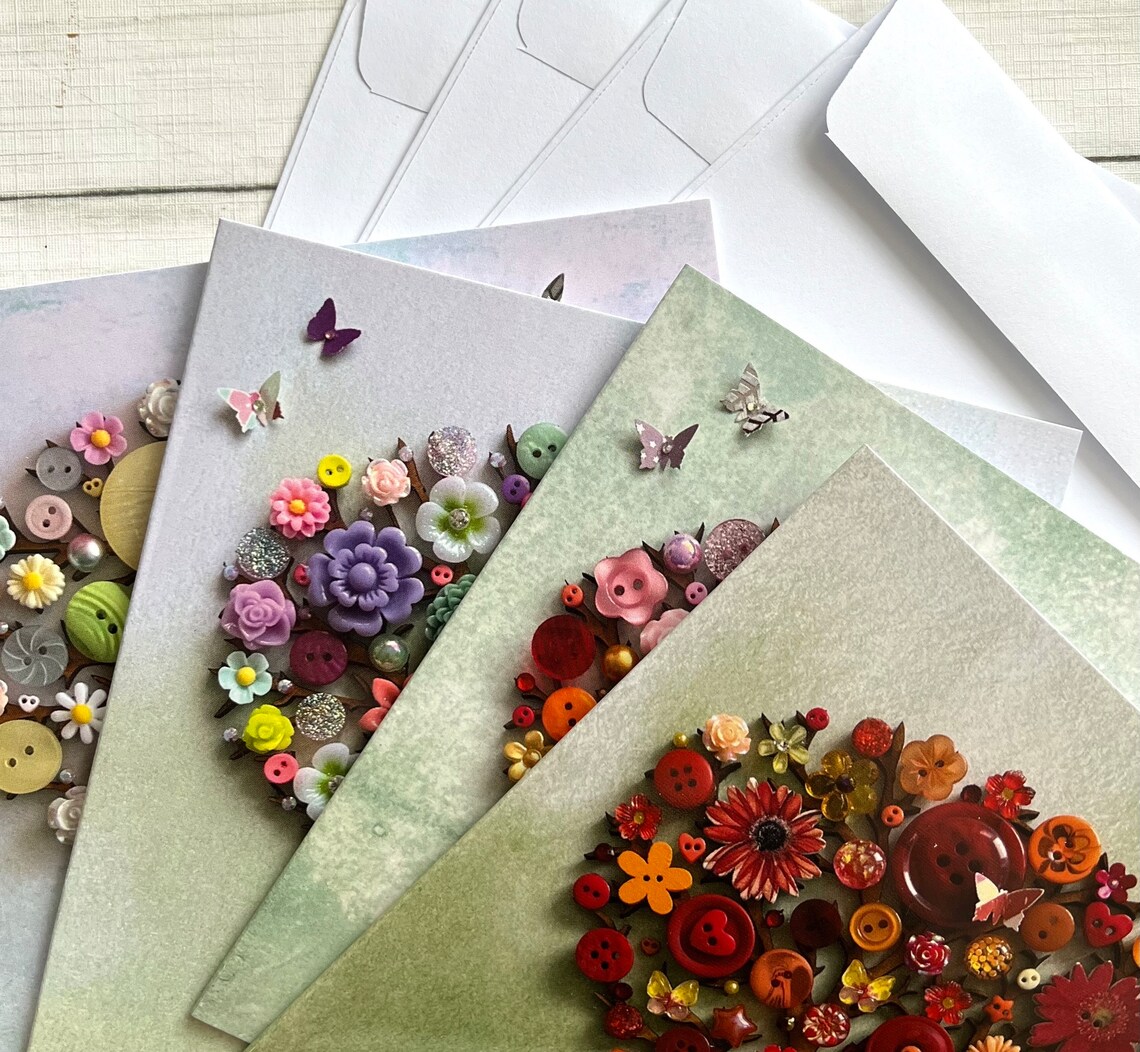 PRINTED (not 3D) Set of 4 Tree Art Cards, 14x14cm Tree Art Card Set ...
