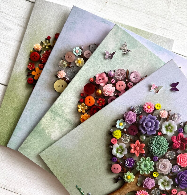 PRINTED (not 3D) Set of 4 Tree Art Cards, 14x14cm Tree Art Card Set ...