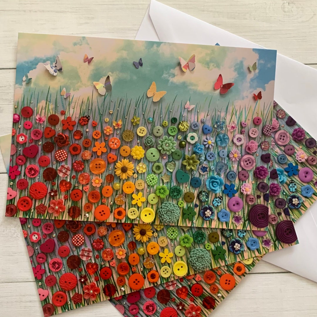 Set of 3 PRINTED (not 3D) A5 Floral Postcards, Rainbow Flower Postcard ...