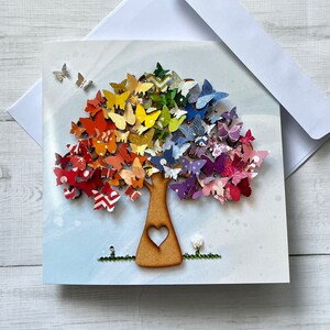 PRINTED (B) Set of 4 Butterfly Tree Cards, 14x14cm Tree Art Card Set ...