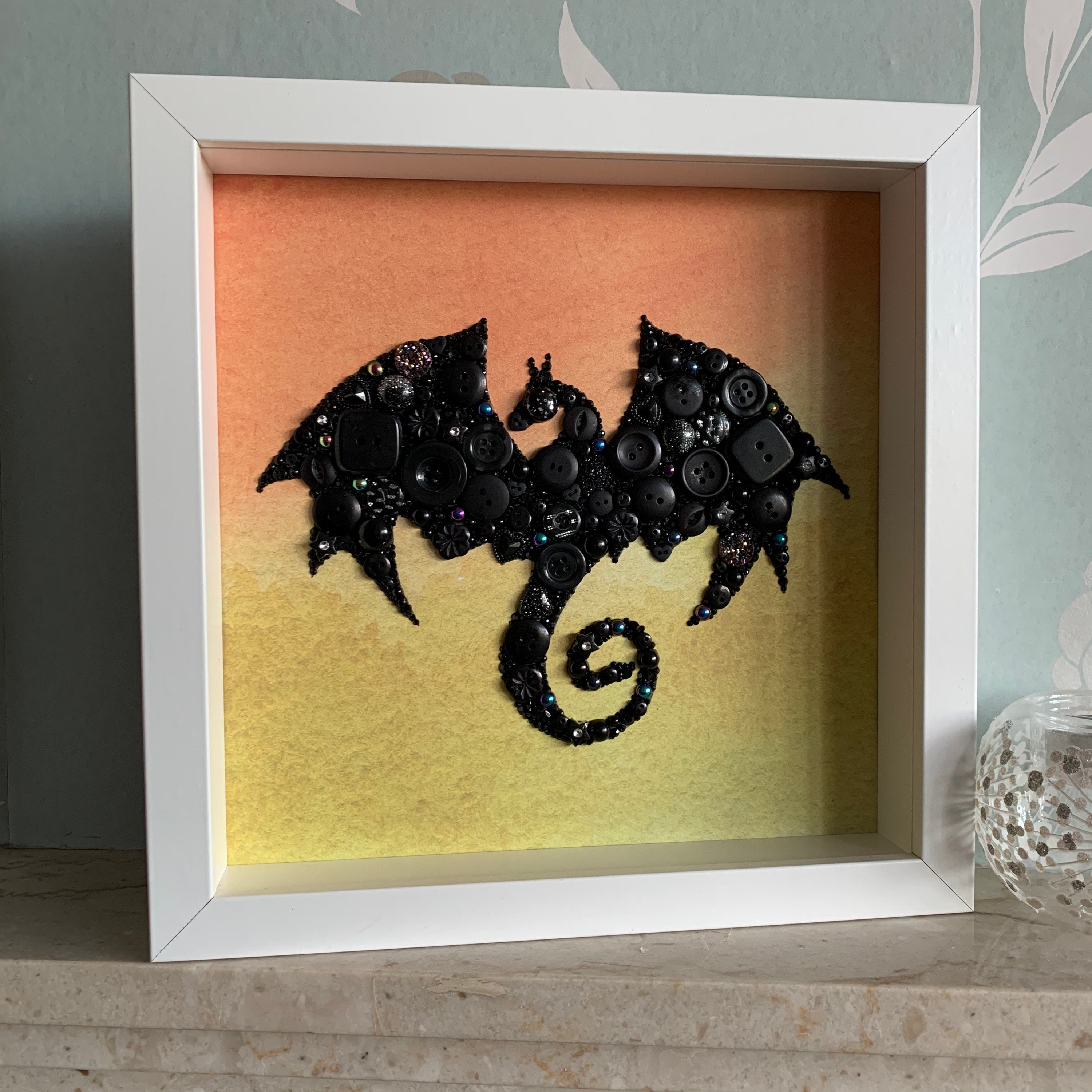 The Button Dragon, Button Art, Dragon Gift, Dragon Wall Art, Framed ...