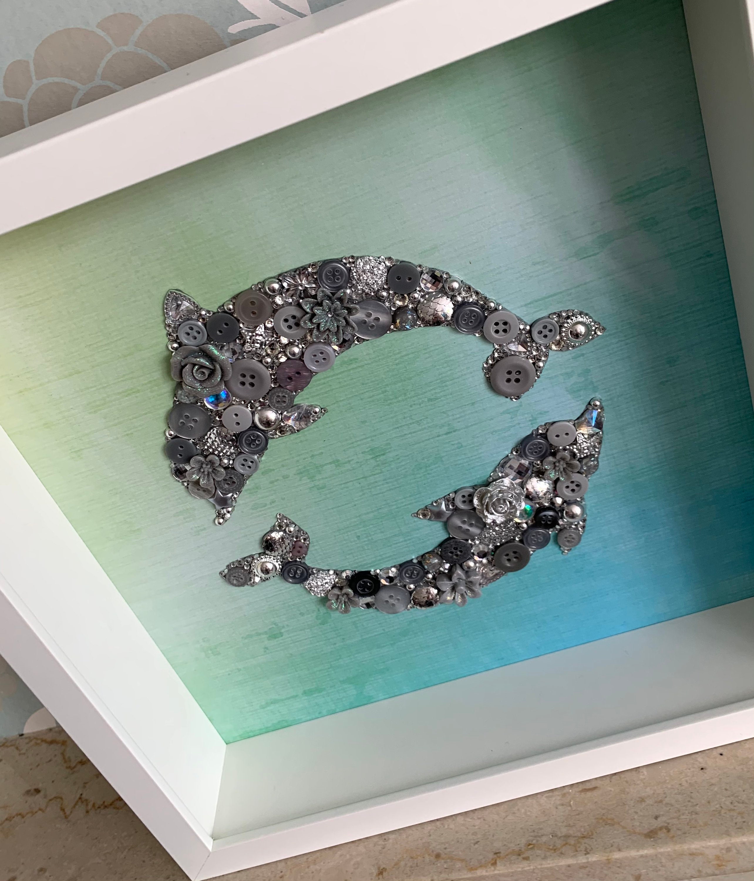 The Button Dolphins Silver Dolphin Wall Art Button Art - Etsy UK