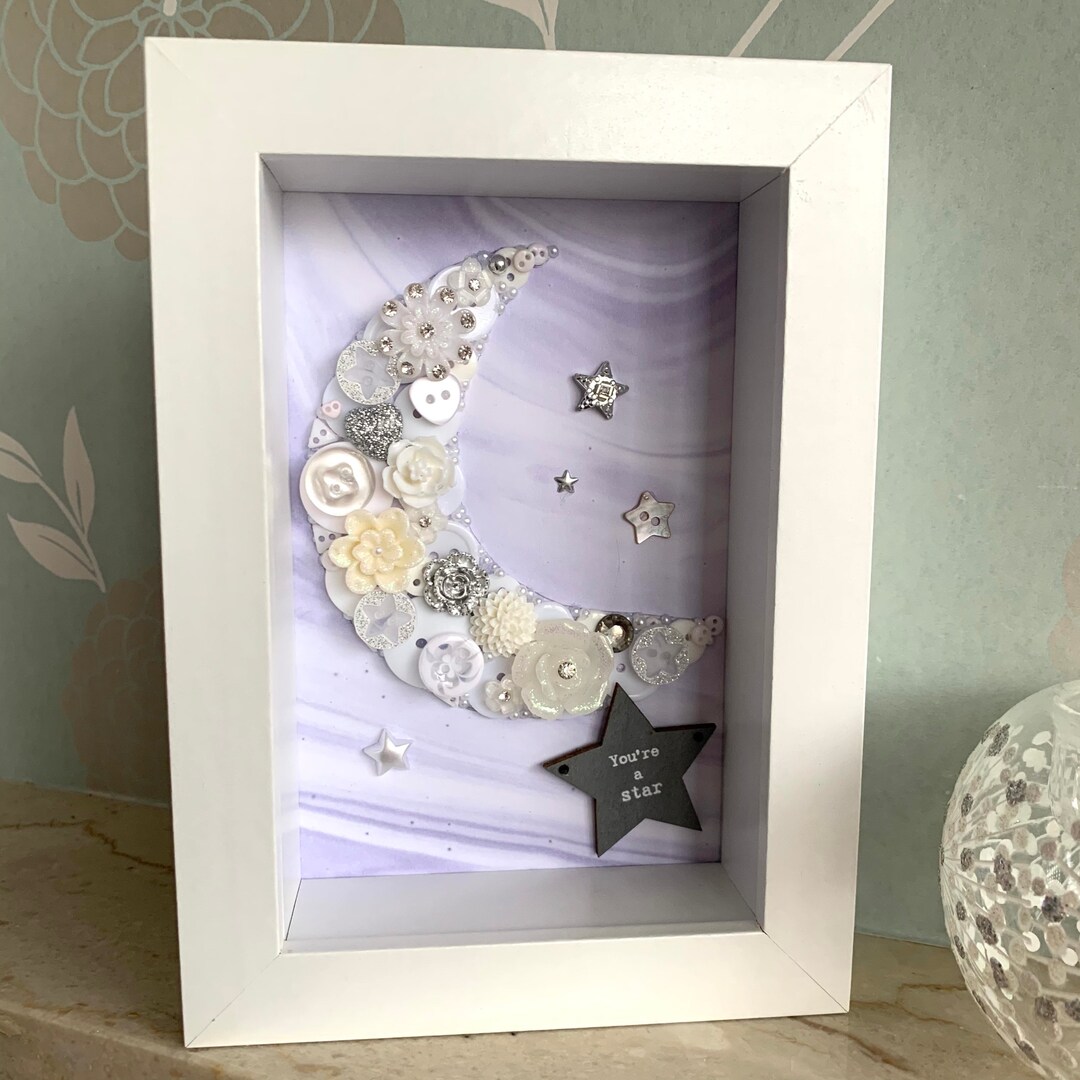 Mini Button Moon, Star Theme Decor, You’re A Star, Button Art, Moon and ...