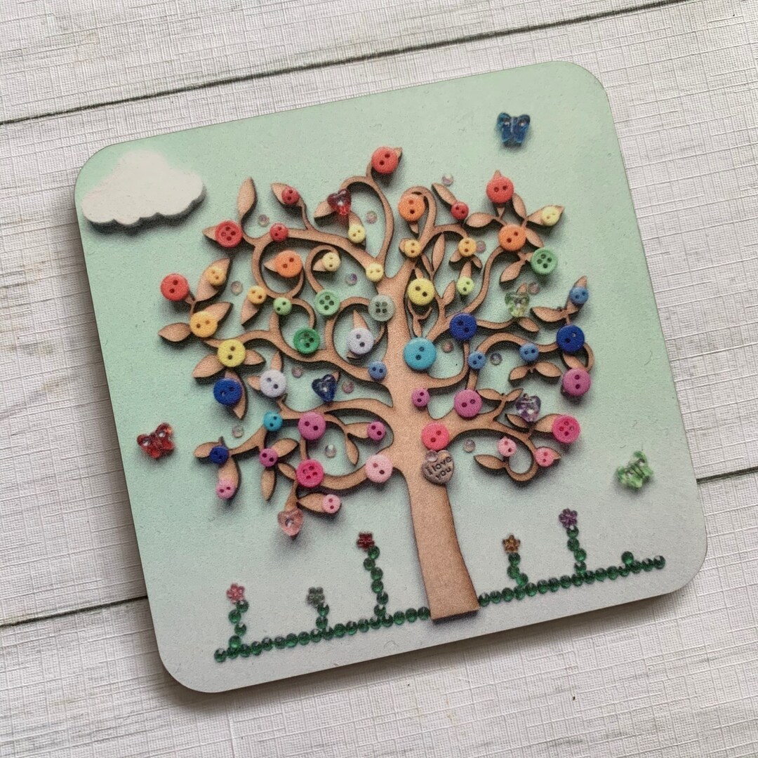 PRINTED (not 3D) Individual Tree Art Coasters, Rainbow Tree Gift ...