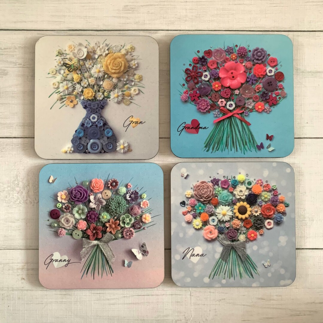 PRINTED (not 3D) Individual Granny Coasters, Nana Heart Coasters ...