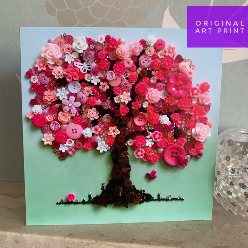 PRINTED Blossom Tree Card, Tree Print Card, Pink Tree Card, Pretty ...