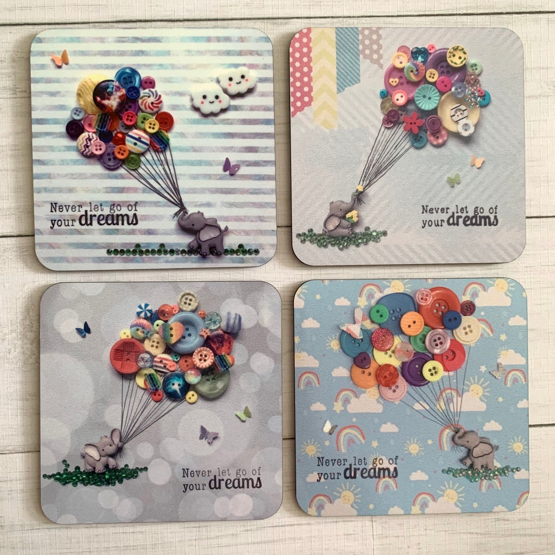 PRINTED Individual Elephant Art Coasters, Inspirational Coaster, Dream ...