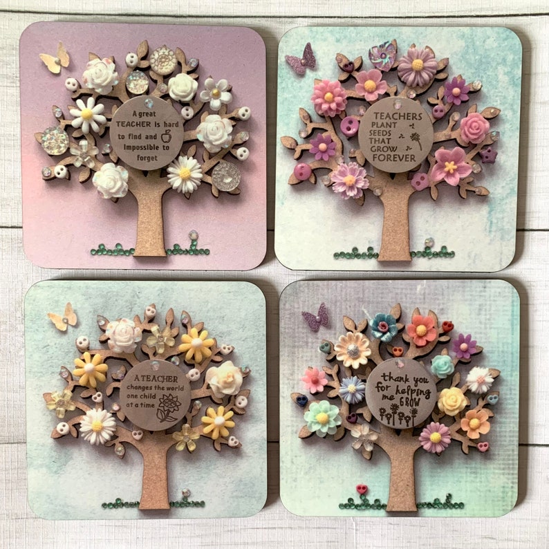 PRINTED Individual Teacher Quote Coaster Tree Art Teacher - Etsy UK