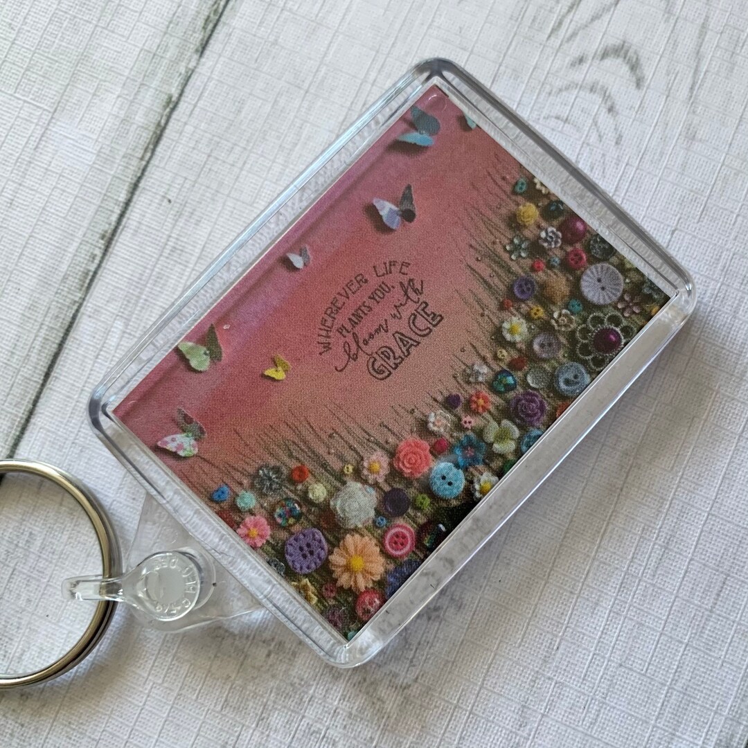PRINTED Floral Quote Keyrings, Inspirational Bag Charms, Never Give up ...