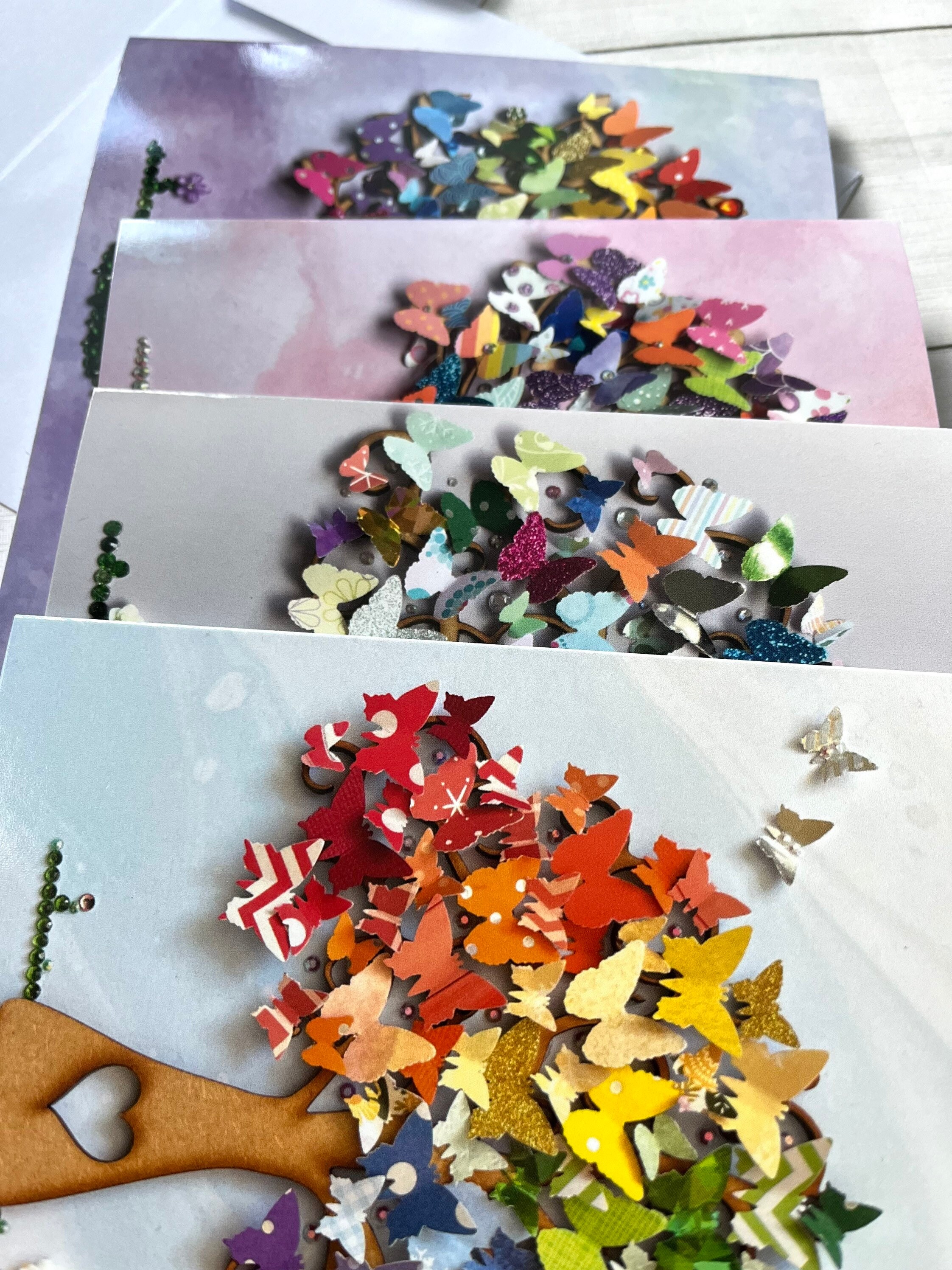 PRINTED (B) Set of 4 Butterfly Tree Cards, 14x14cm Tree Art Card Set ...
