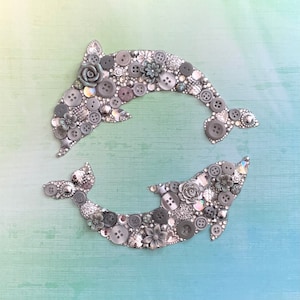The Button Dolphins, Silver Dolphin Wall Art, Button Art Decor, Dolphin ...