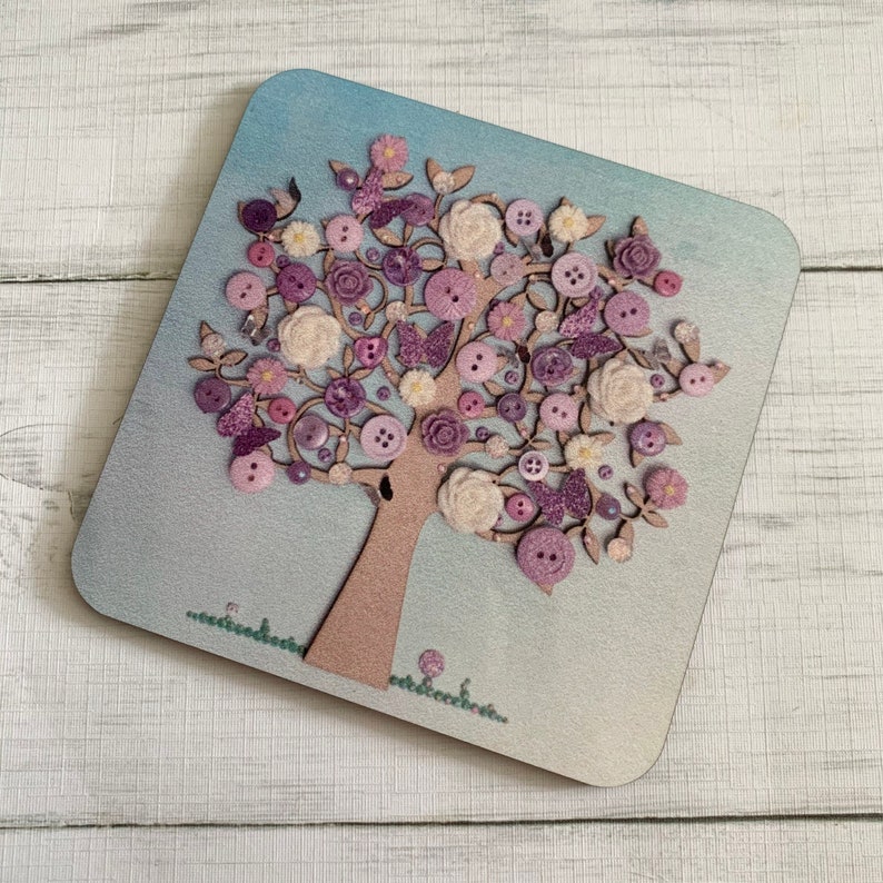 PRINTED Individual Tree Art Coasters Tree Theme Tableware | Etsy