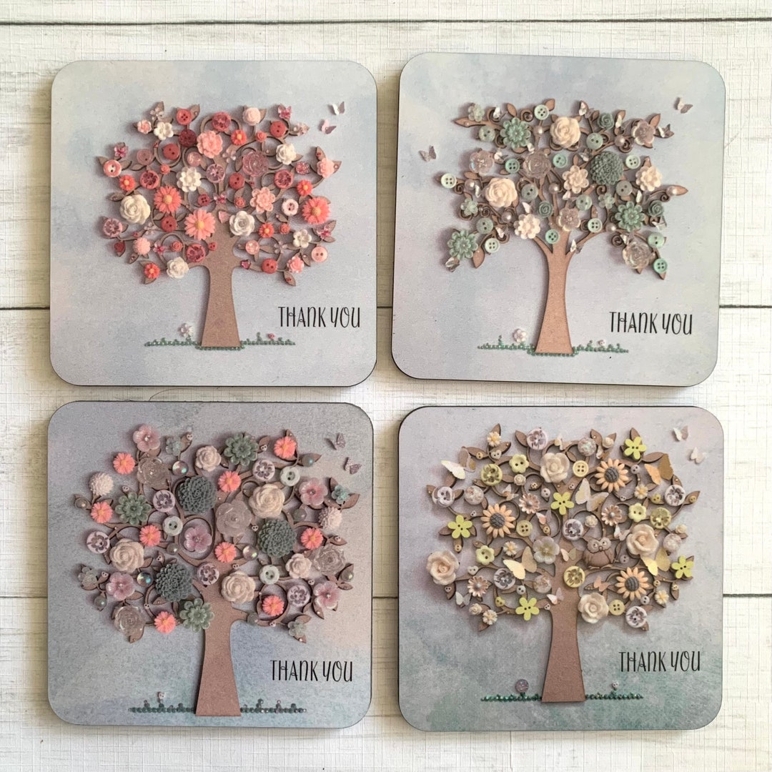 PRINTED Individual Thank You Tree Art Coasters, Tree Art Drinks Mat ...
