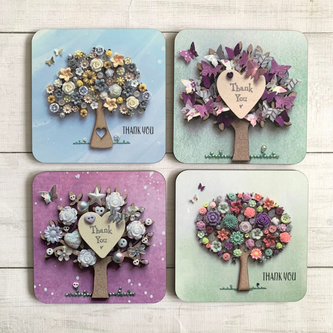 PRINTED Individual Thank You Tree Art Coasters, Tree Drinks Mat ...
