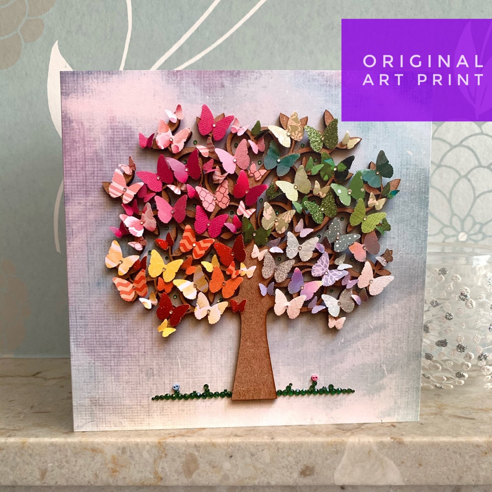 PRINTED Butterfly Tree Card Flat Cardtree Theme Print Card | Etsy