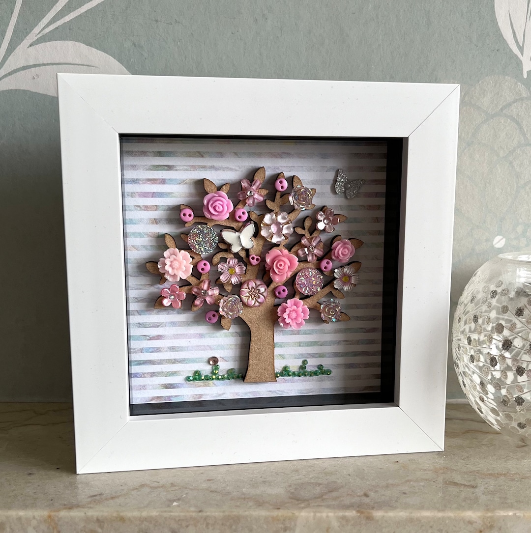 The Mini Pink Blossom Tree, Button Tree Gift, Button Art Decor, Pink ...