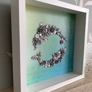 The Button Dolphins, Silver Dolphin Wall Art, Button Art Decor, Dolphin ...