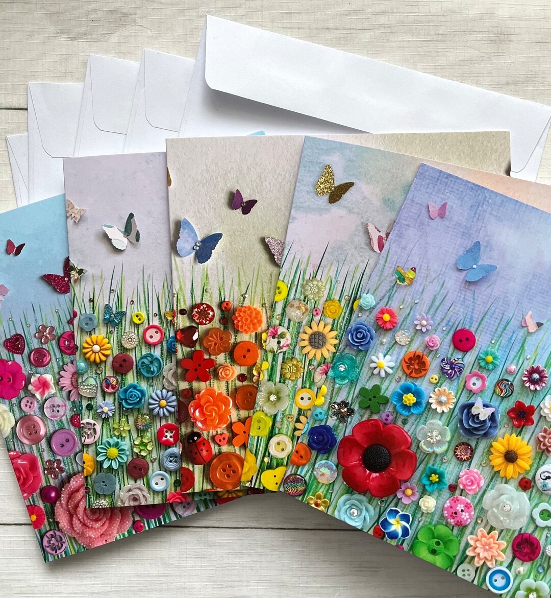 PRINTED Set of 5 Flower Meadow Cards, 14x14cm Floral Art Card Set ...