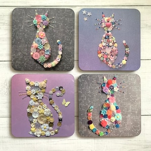 PRINTED Individual Cat Coasters, Cat Theme Tableware, New Home Gift ...