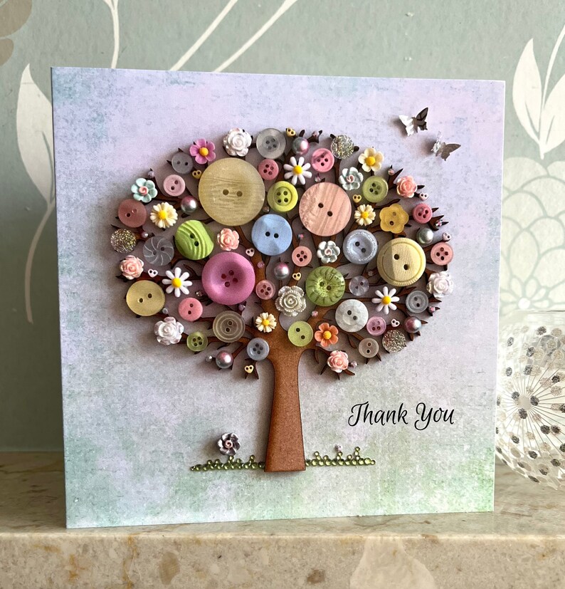 PRINTED Thank You Pastel Tree Art Cards, Flat Printed Cards, Pastel ...
