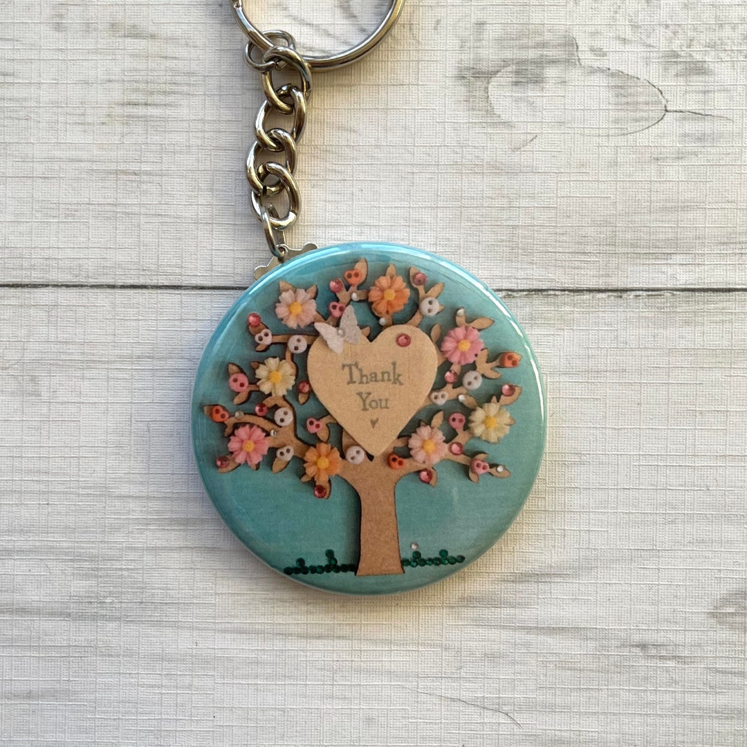 PRINTED (not 3D) Individual Thank You Keyring, Round Metal Keyring ...