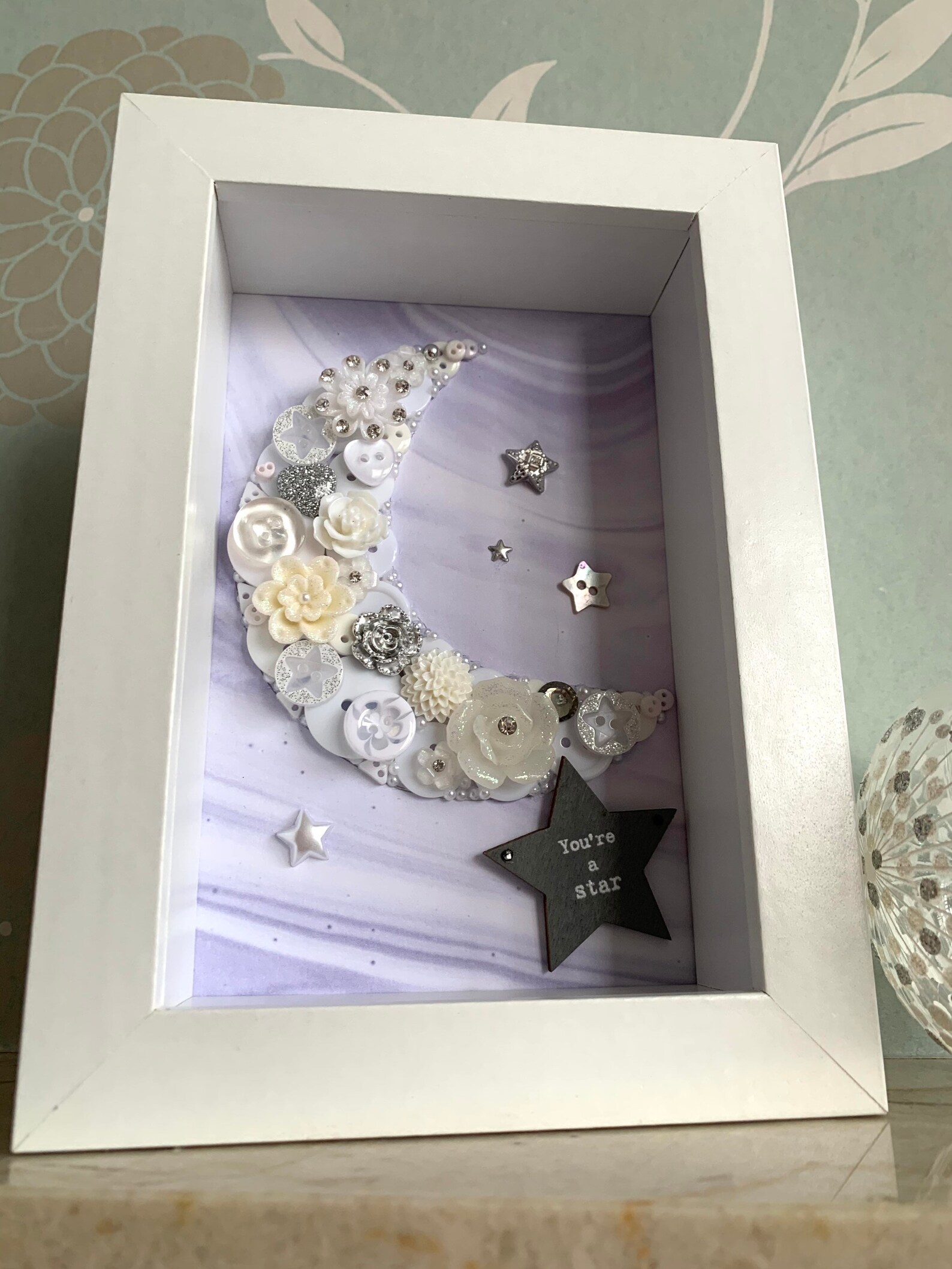 Mini Button Moon, Star Theme Decor, You’re A Star, Button Art, Moon and ...
