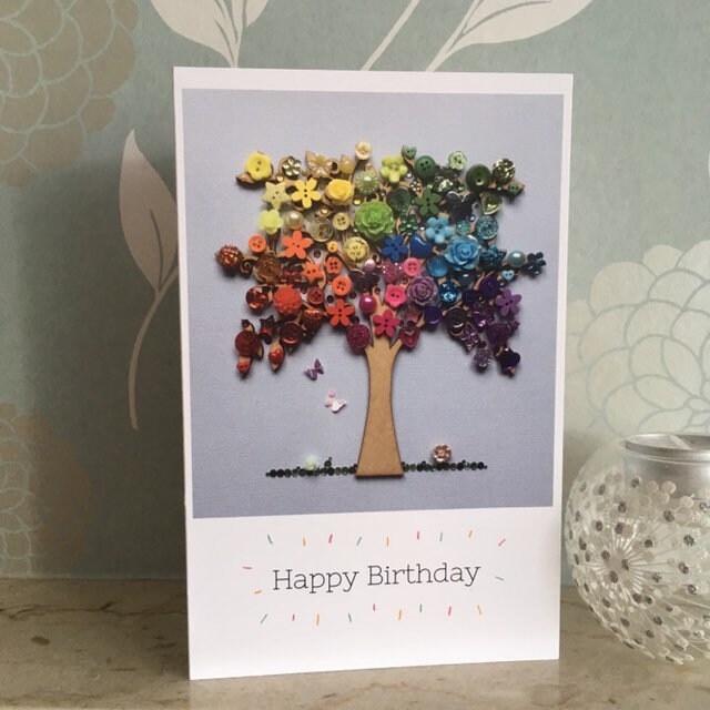 PRINTED Tree Birthday Cards, Art Print Card, Rainbow Theme Birthday ...