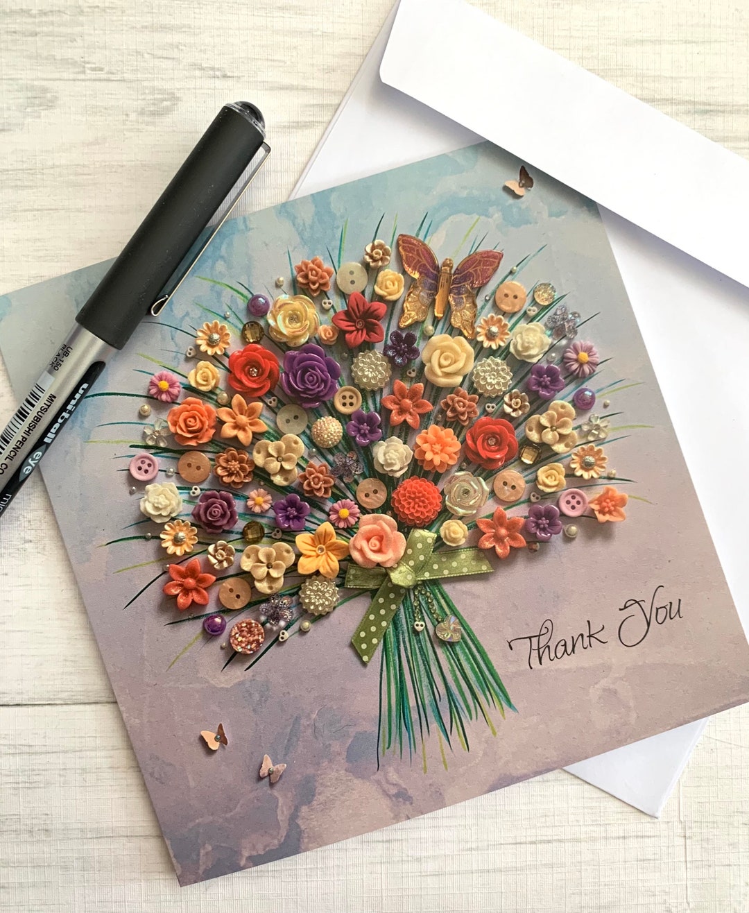 PRINTED Thank You Flower Bouquet Cards, Flat Art Print Cards, Thank You ...