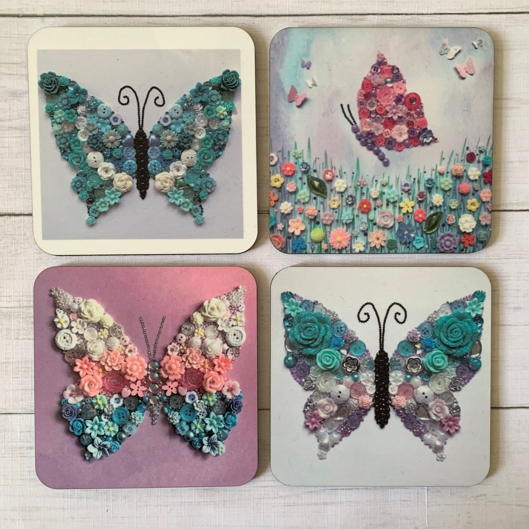 PRINTED Individual Butterfly Coasters, Art Print Dragonfly Coasters ...