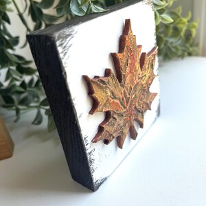Leaf Shelf Sitter, Fall Art, Fall Decor, Texture Painted Fall, Leaf Art ...