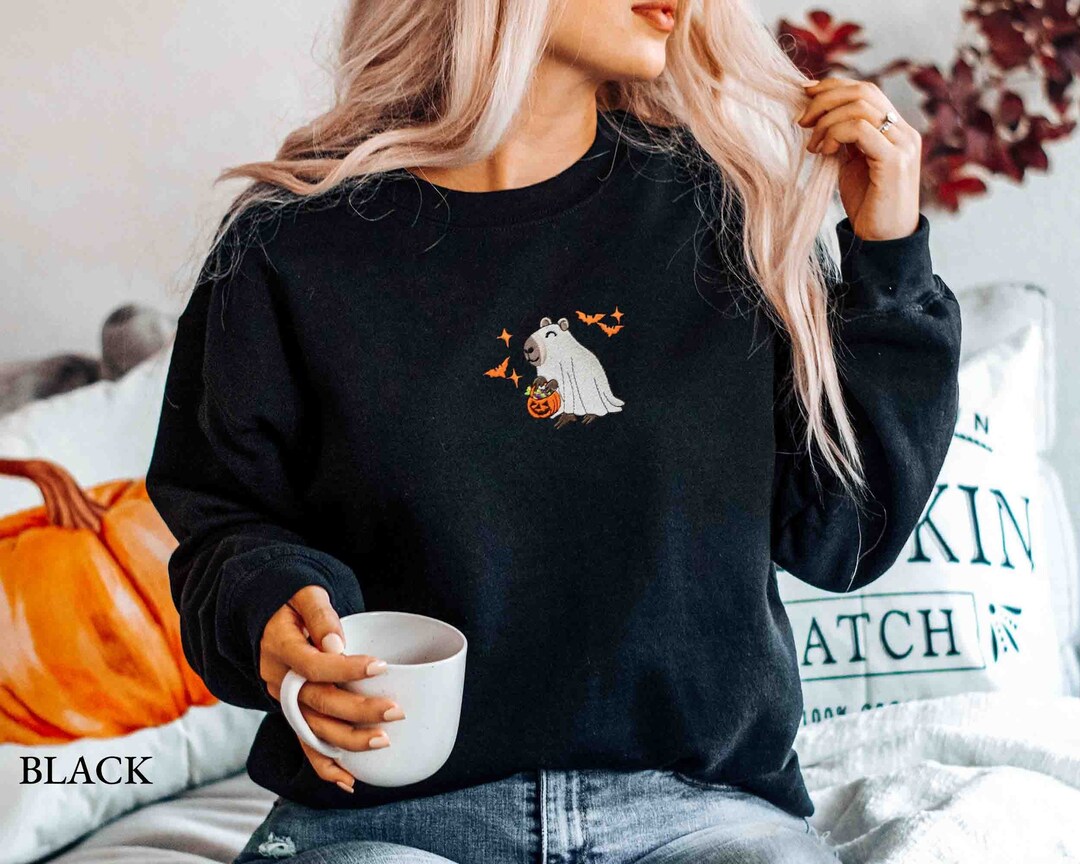 Capybara Ghost Embroidery Sweatshirt Hoodie, Funny Animal Halloween ...