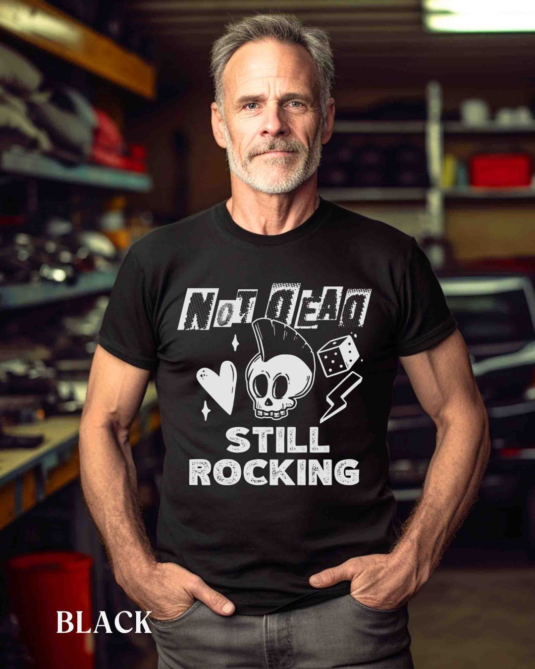 Halloween Punk Rock Skull T-shirt, Rock N Roll Lover, Retro Skeleton ...