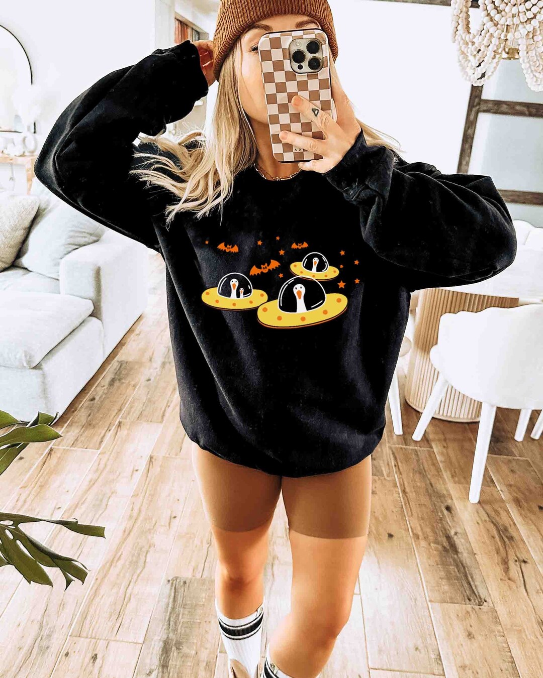 Silly Flying Goose Halloween Duck Sweatshirt, Funny Quirky Goose, Fall ...