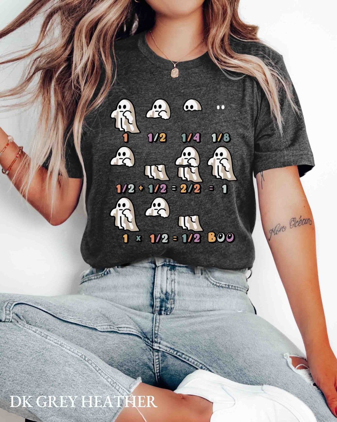 Spooky Fractions Math Teacher Halloween T-shirt | Funny Ghost Equations ...