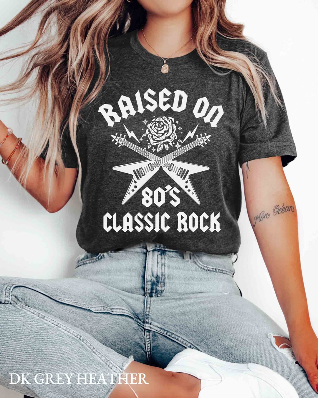 Raised on 80s Classic Rock T-shirt: Guitar & Rose Design - Etsy