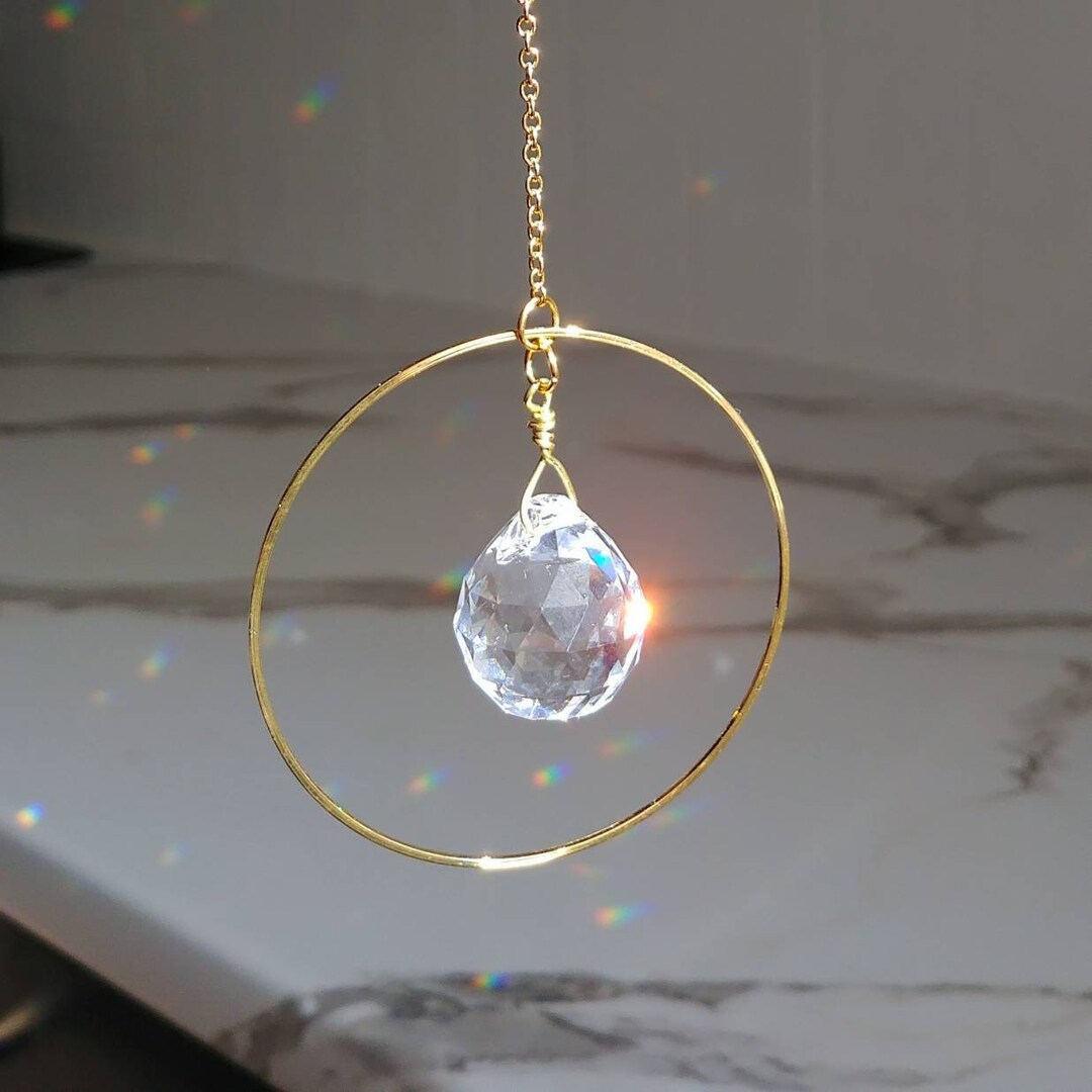 Crystal Ball Suncatcher Gold Circle Suncatcher Modern Window Suncatcher ...
