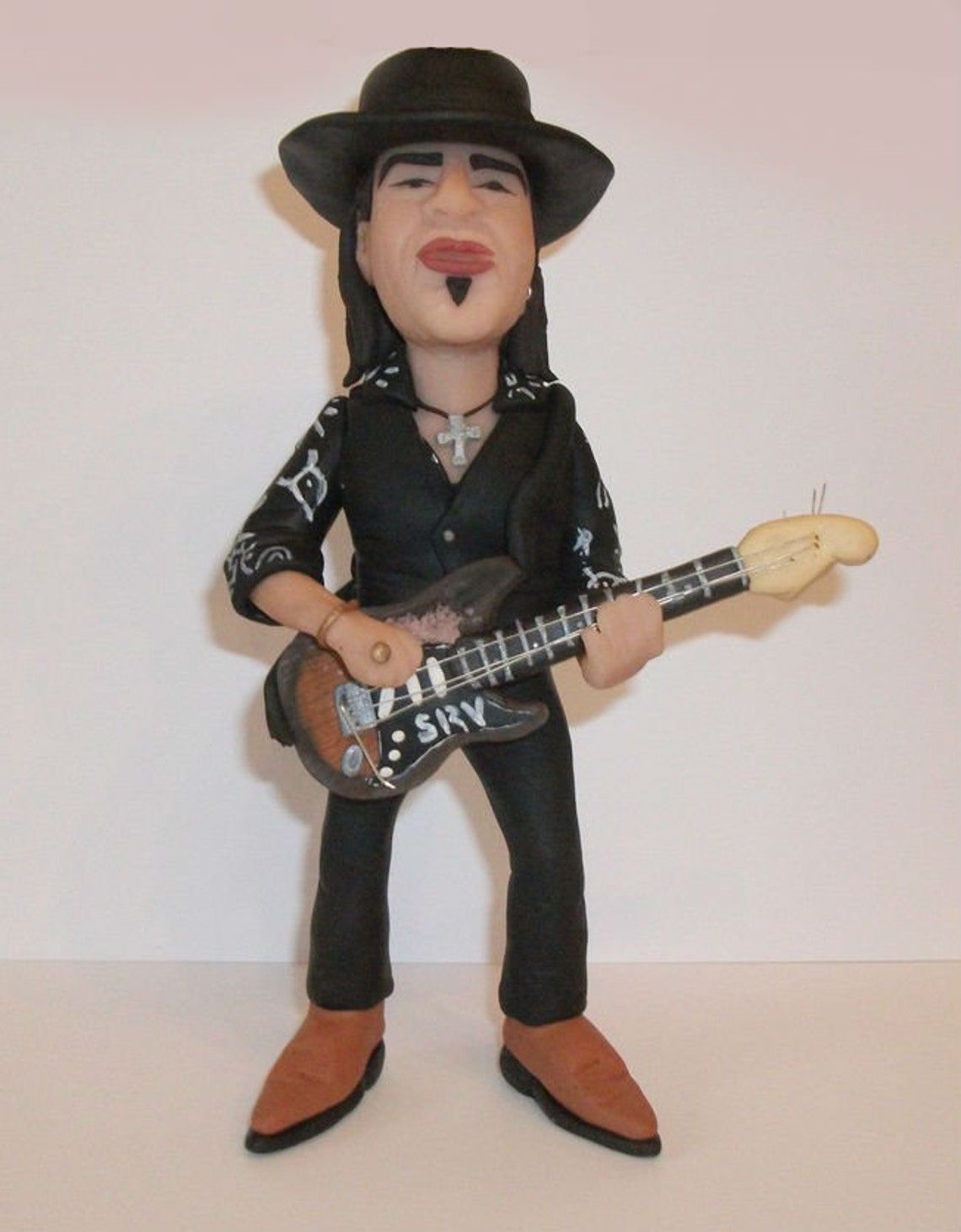 Stevie Ray Vaughan Figurine, Blues Rock Star, Miniature Sculpture, Hand ...
