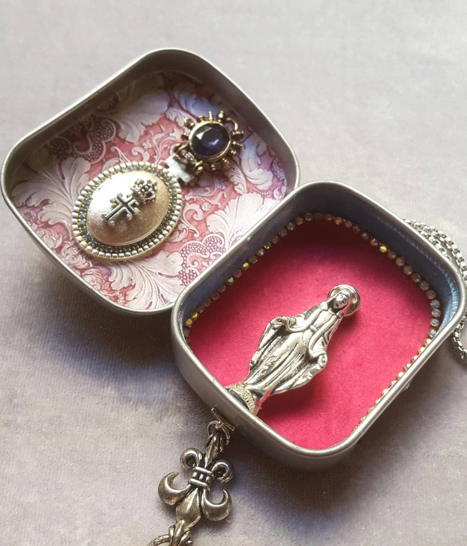 Unique Virgin Mary Shrine, Mini Altoid Altar, One-of- A- Kind Religious ...