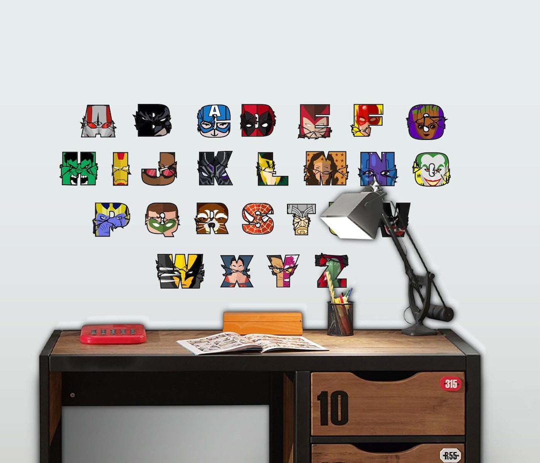 Alphabet Superhero Wall Sticker, ABC for Kids, Room Decor - Etsy