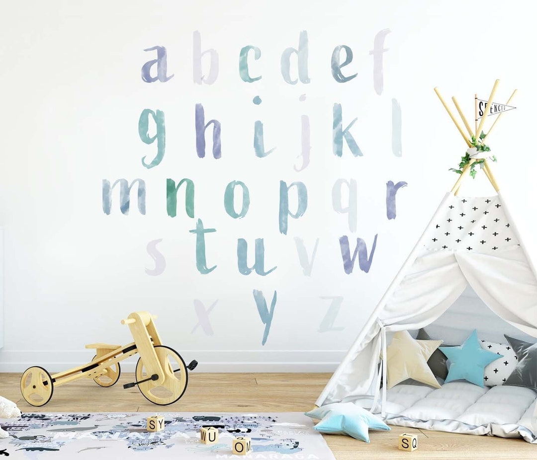 Blue Rainbow Lowercase Letters Wall Decal, Alphabet Wall Sticker, Boys ...
