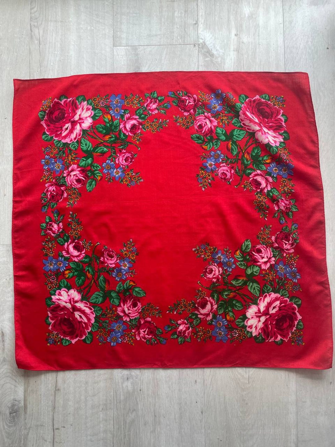 Red Roses Wool Scarf Ukraine Style Ukrainian Headscarf With Little ...