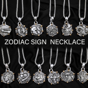 Silver Zodiac Necklace / Zodiac Sign Charm Horoscope / Men Women Chain ...
