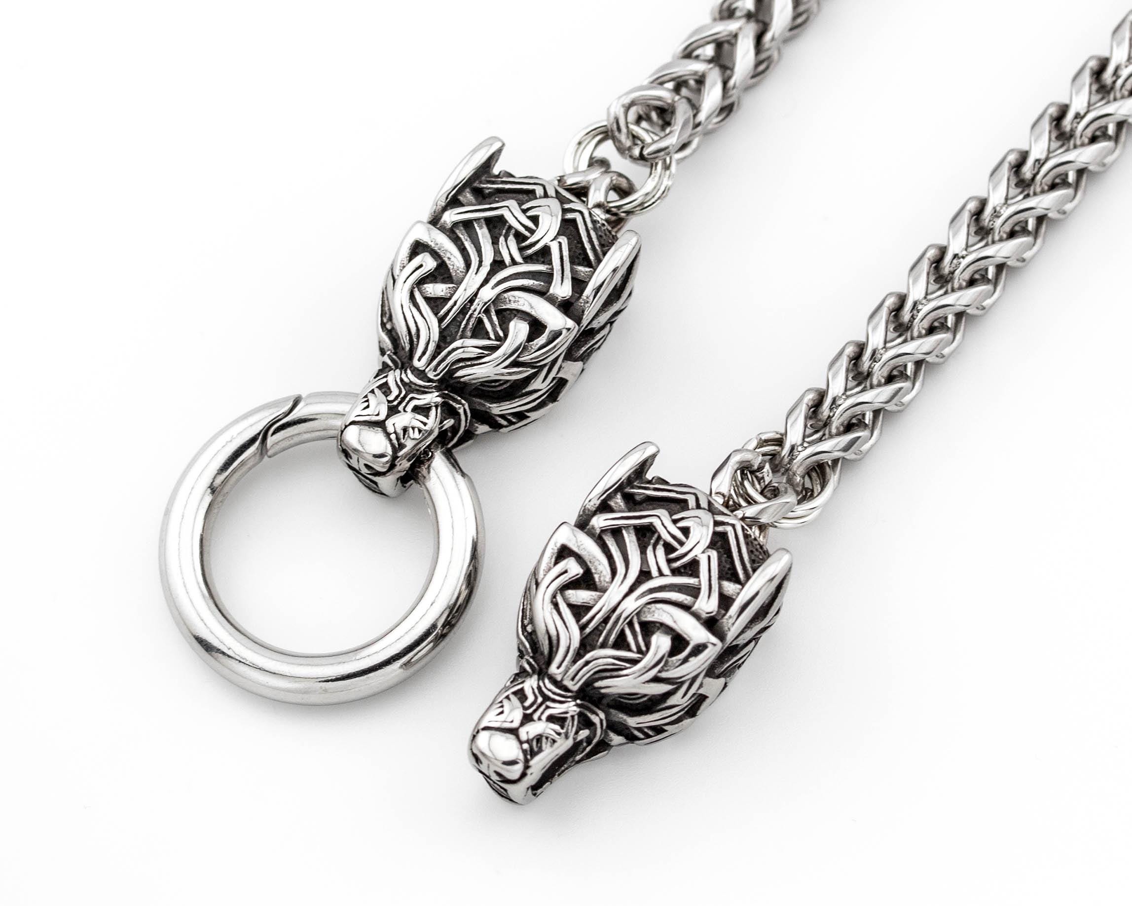 Viking Wolf Head Franco Link Necklace: 18K Stainless Steel Biker Chain ...